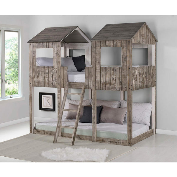 Twin/Twin Tower Bunk Bed in Rustic Dirty White - Furnishings4Less