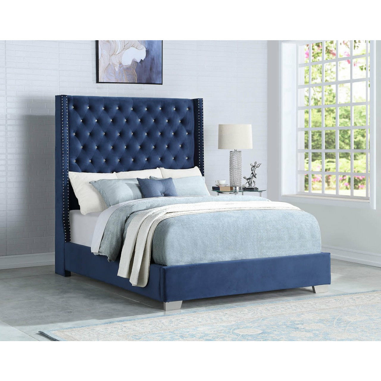 Blue Tufted Upholstered Bed - Aria – Furnishings4Less