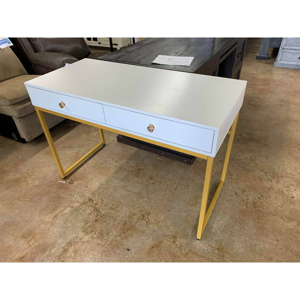 2-Drawer White & Gold Writing Desk - Furnishings4Less
